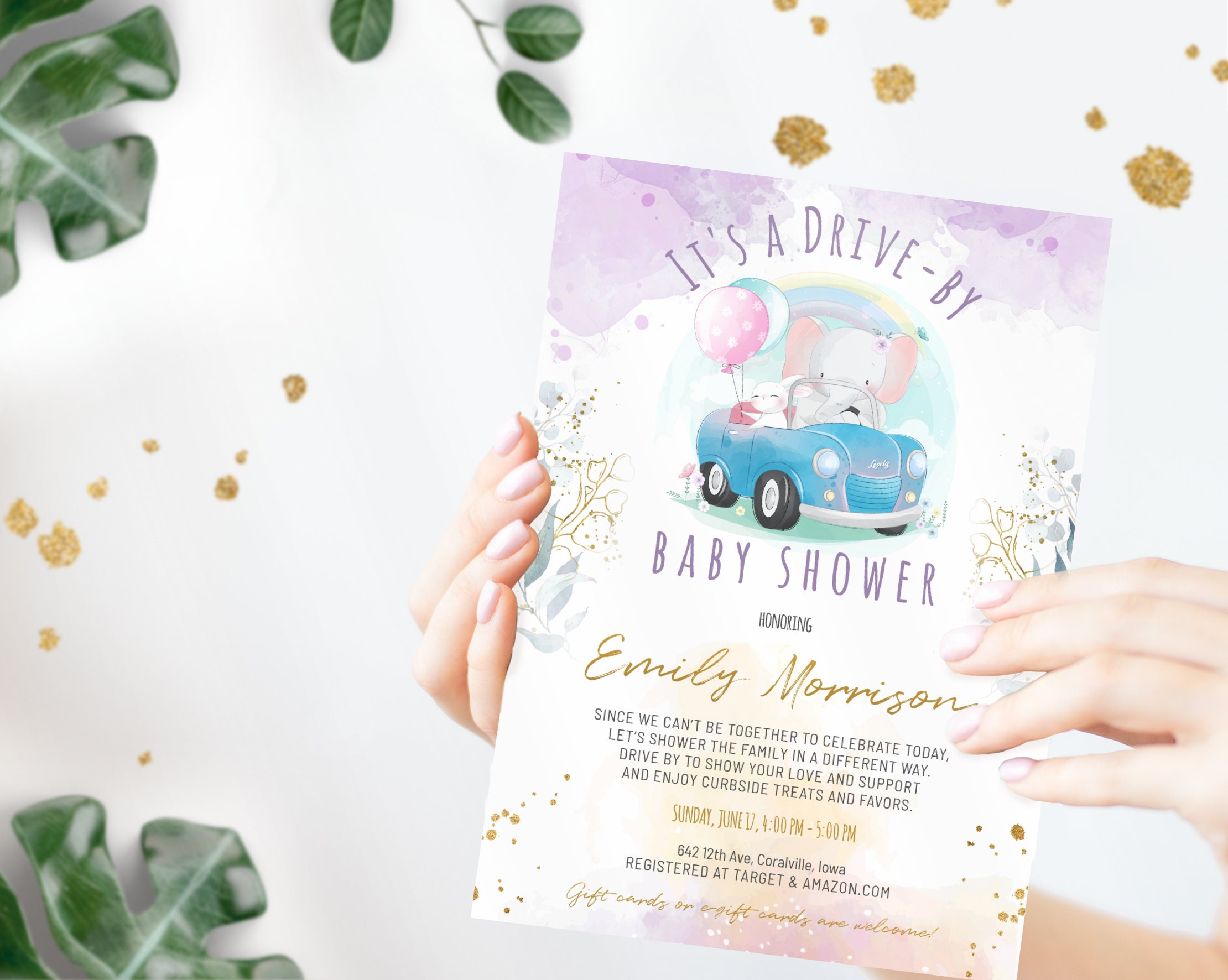 Editable Floral Drive by Baby Shower Invitation Template. - Etsy