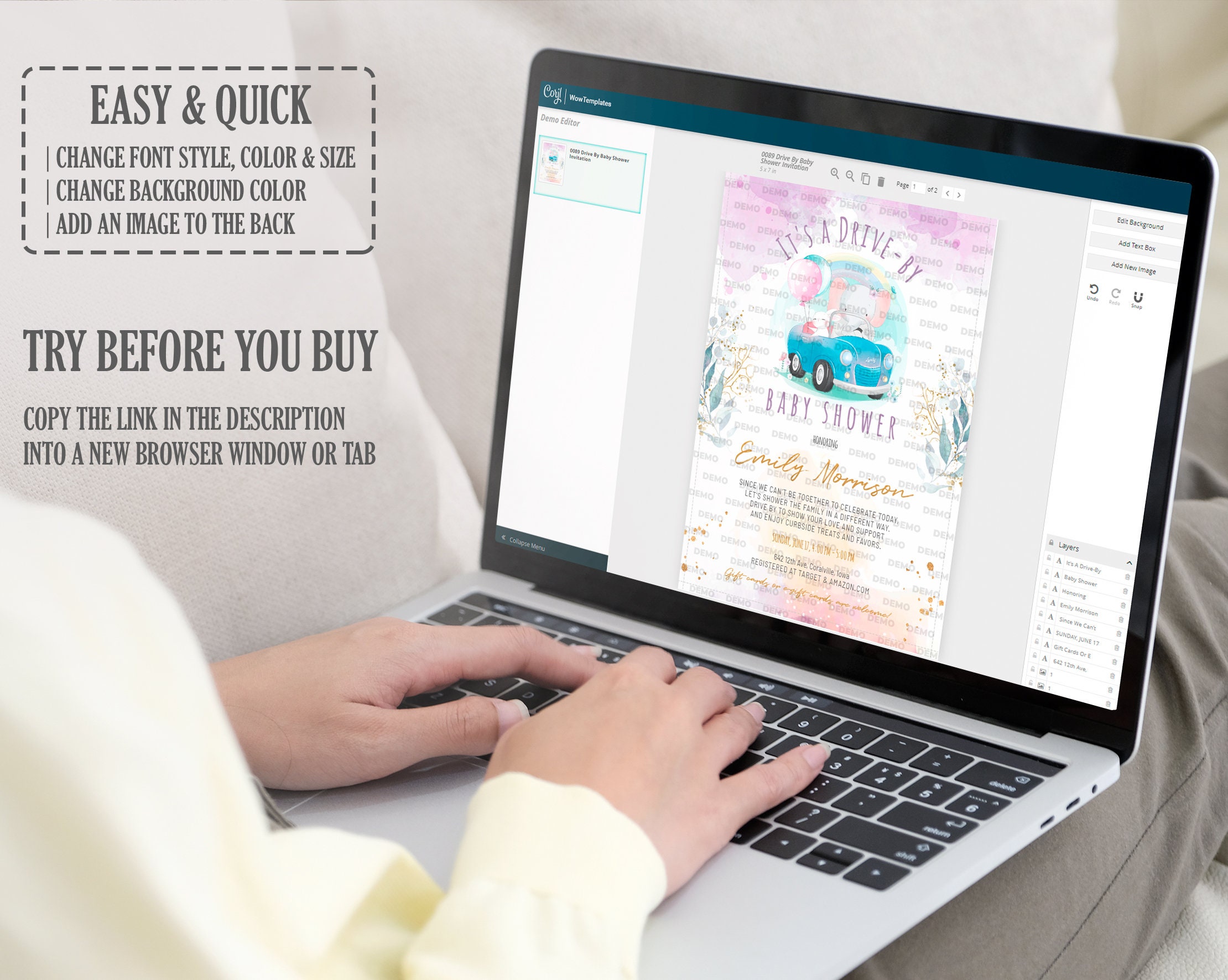 Editable Floral Drive by Baby Shower Invitation Template. - Etsy