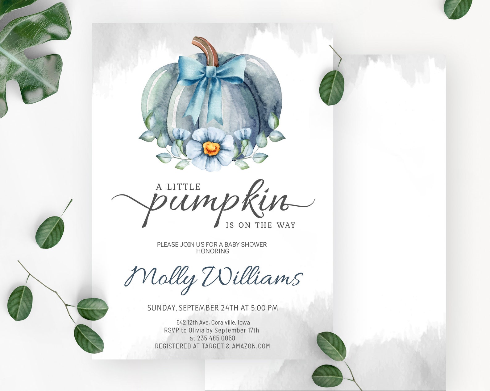 Blue Pumpkin Baby Shower Invitation Instant Download. Boy Baby - Etsy