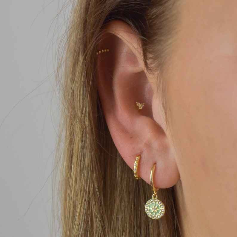 Tiny CZ Piercing Helix Piercing Gold Conch CZ Piercing - Etsy