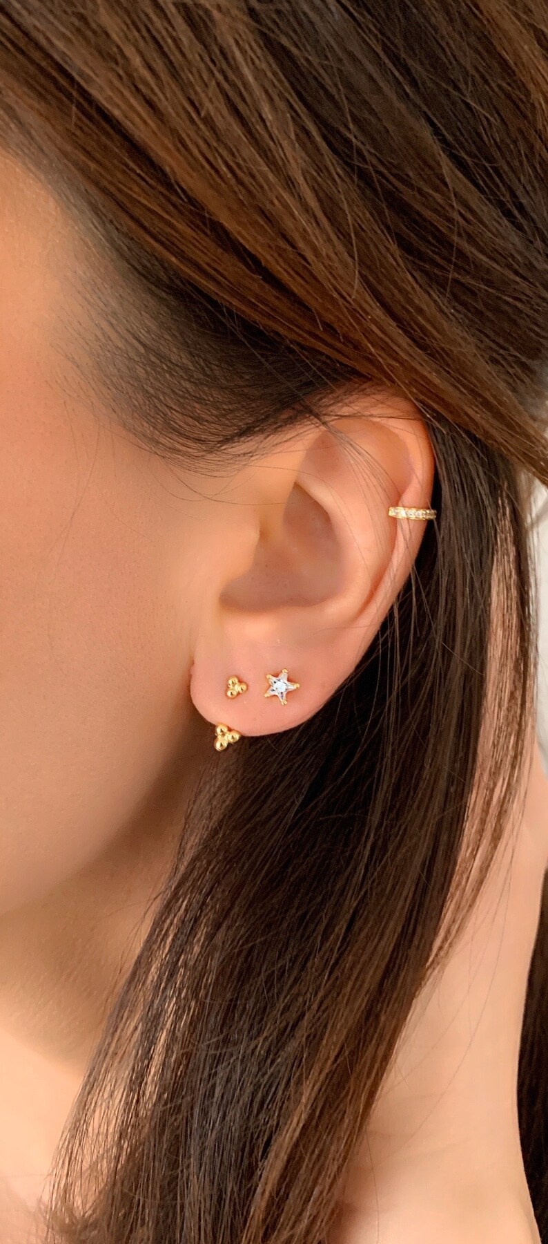 Front back earring ball front back gold ear studs front | Etsy