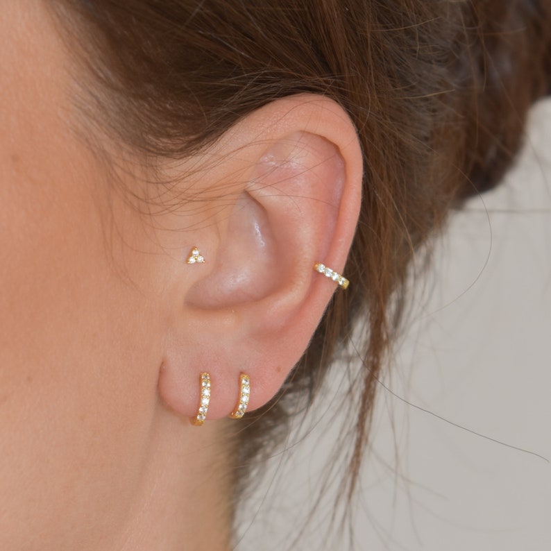 Tiny CZ Piercing Helix Piercing Gold Conch CZ Piercing - Etsy