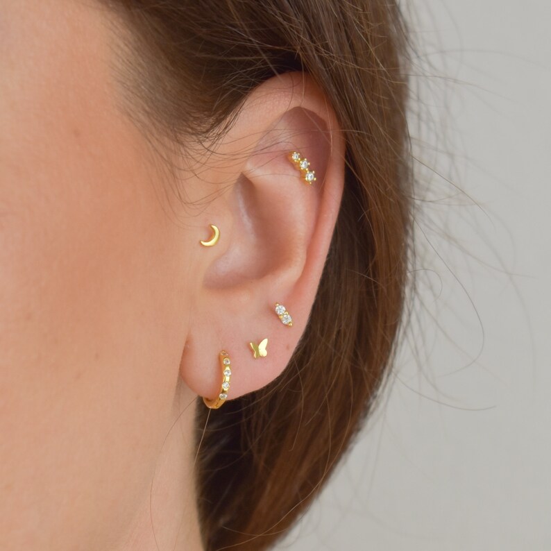 Tiny Moon Piercing Helix Moon Piercing Gold Conch Piercing - Etsy