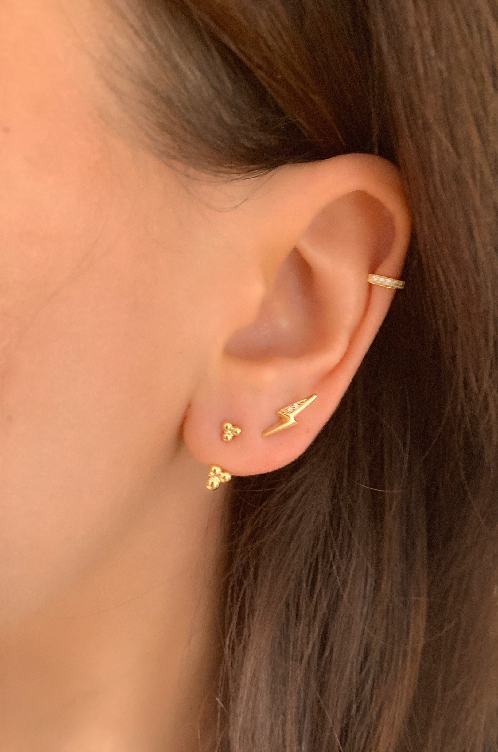 Front back earring ball front back gold ear studs front | Etsy