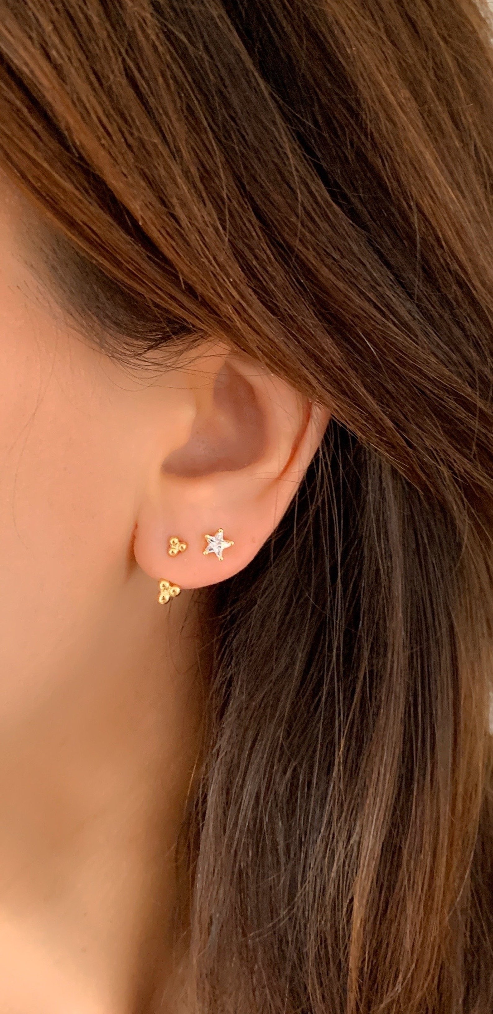 Front back earring ball front back gold ear studs front | Etsy