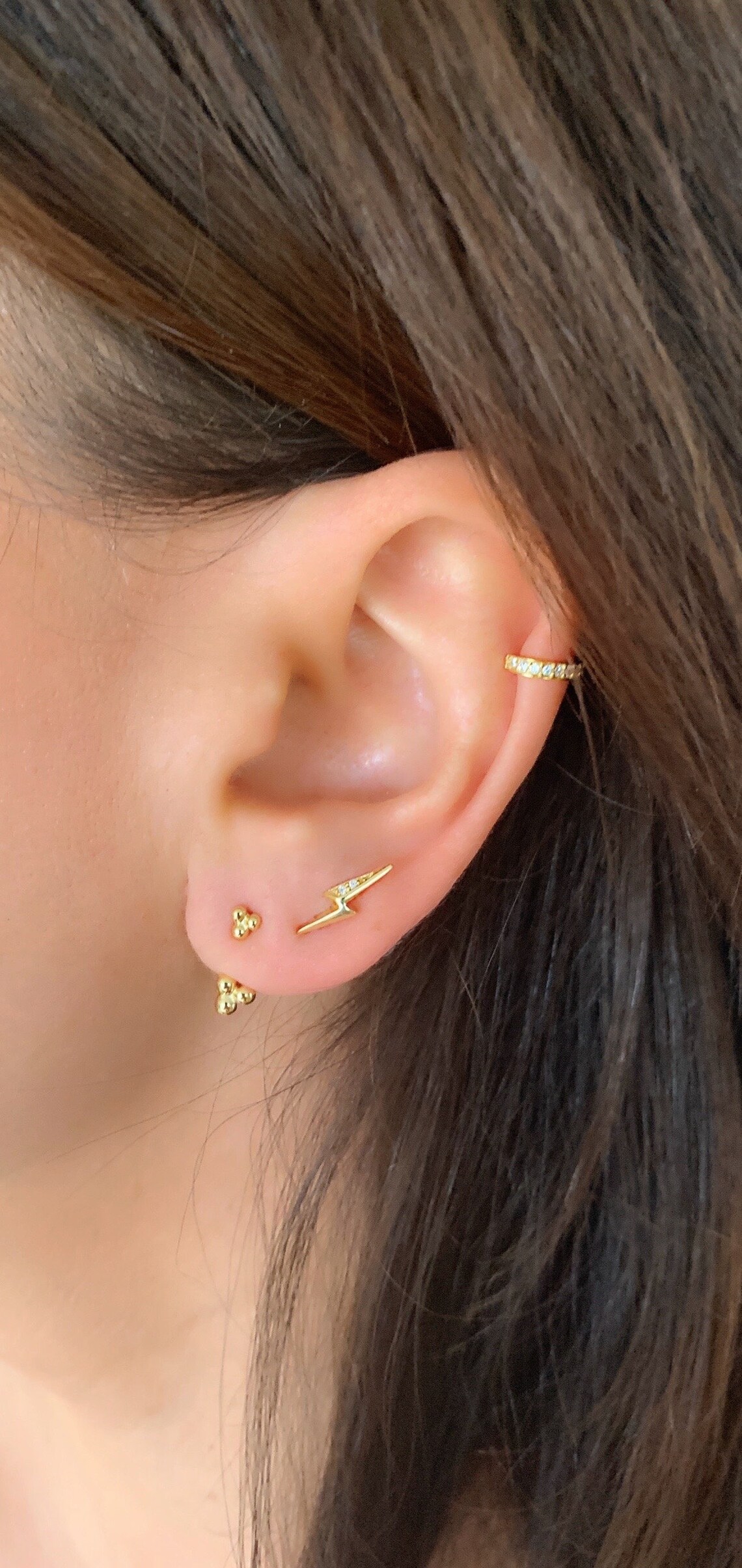 Front back earring ball front back gold ear studs front | Etsy