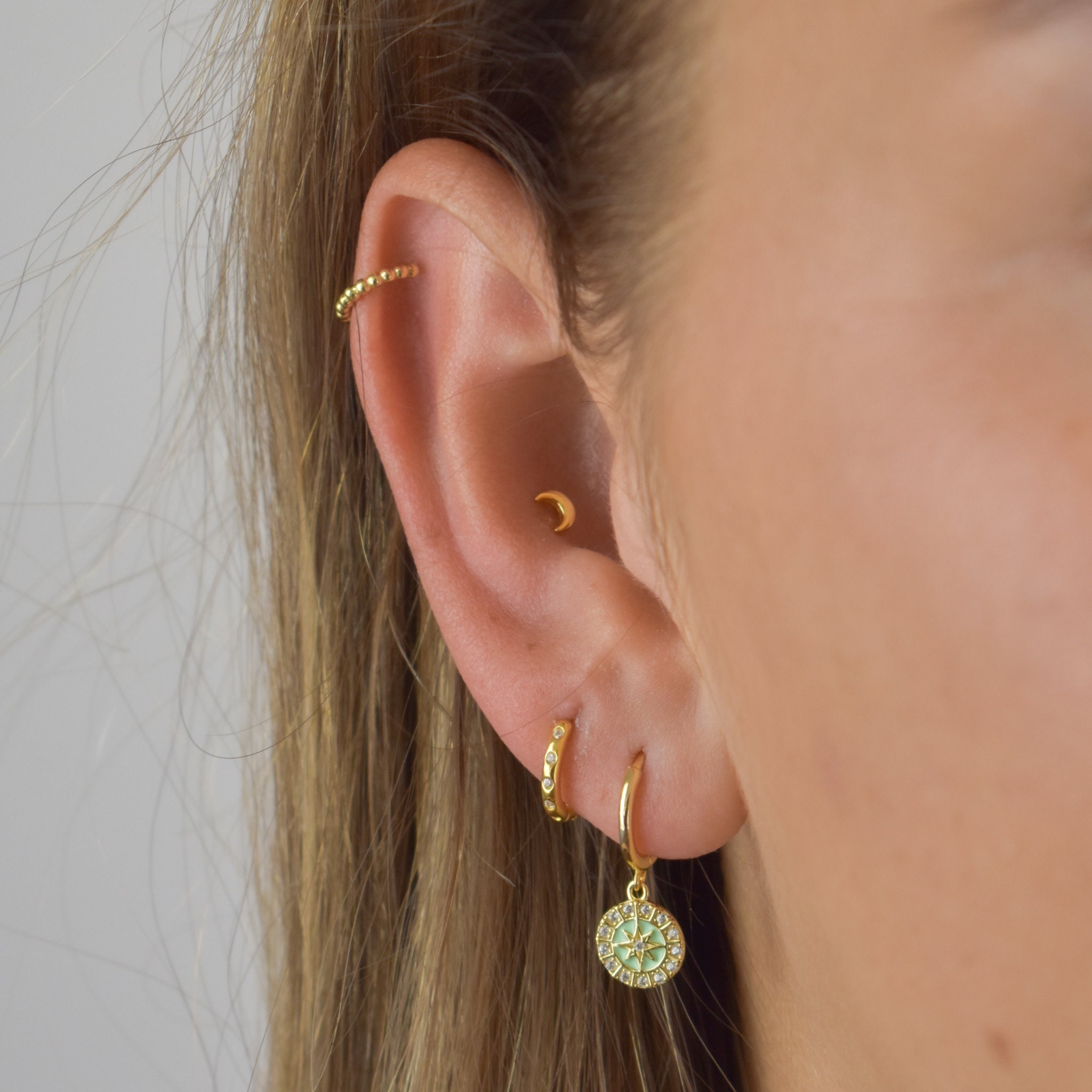 Tiny Moon Piercing Helix Moon Piercing Gold Conch Piercing - Etsy