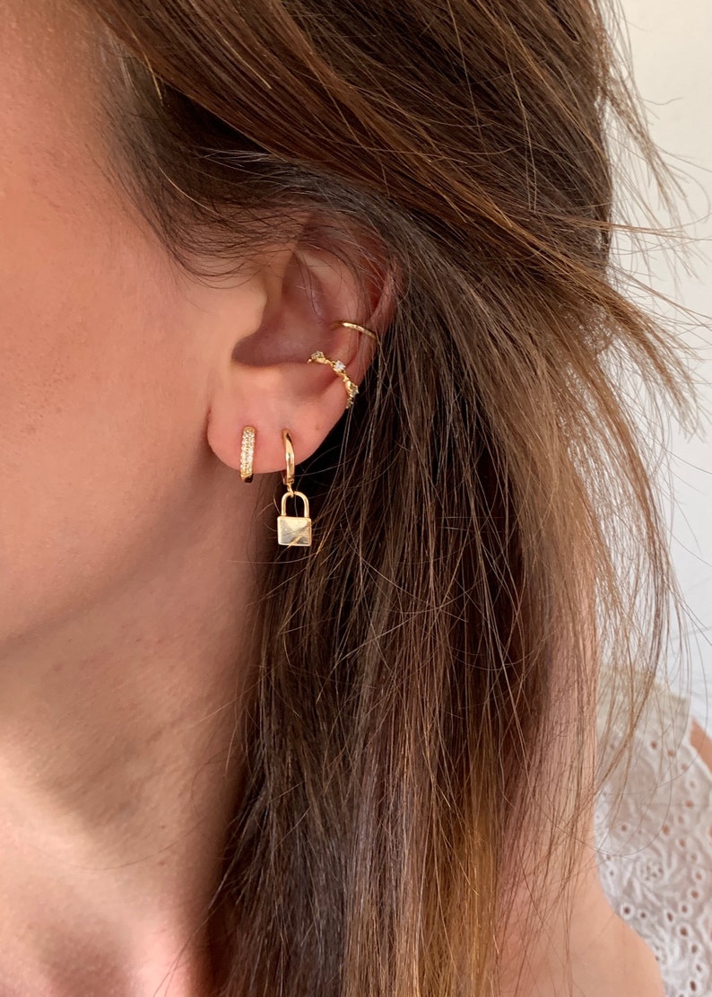 Earrings with lock pendant lock shaped dangling pendant | Etsy