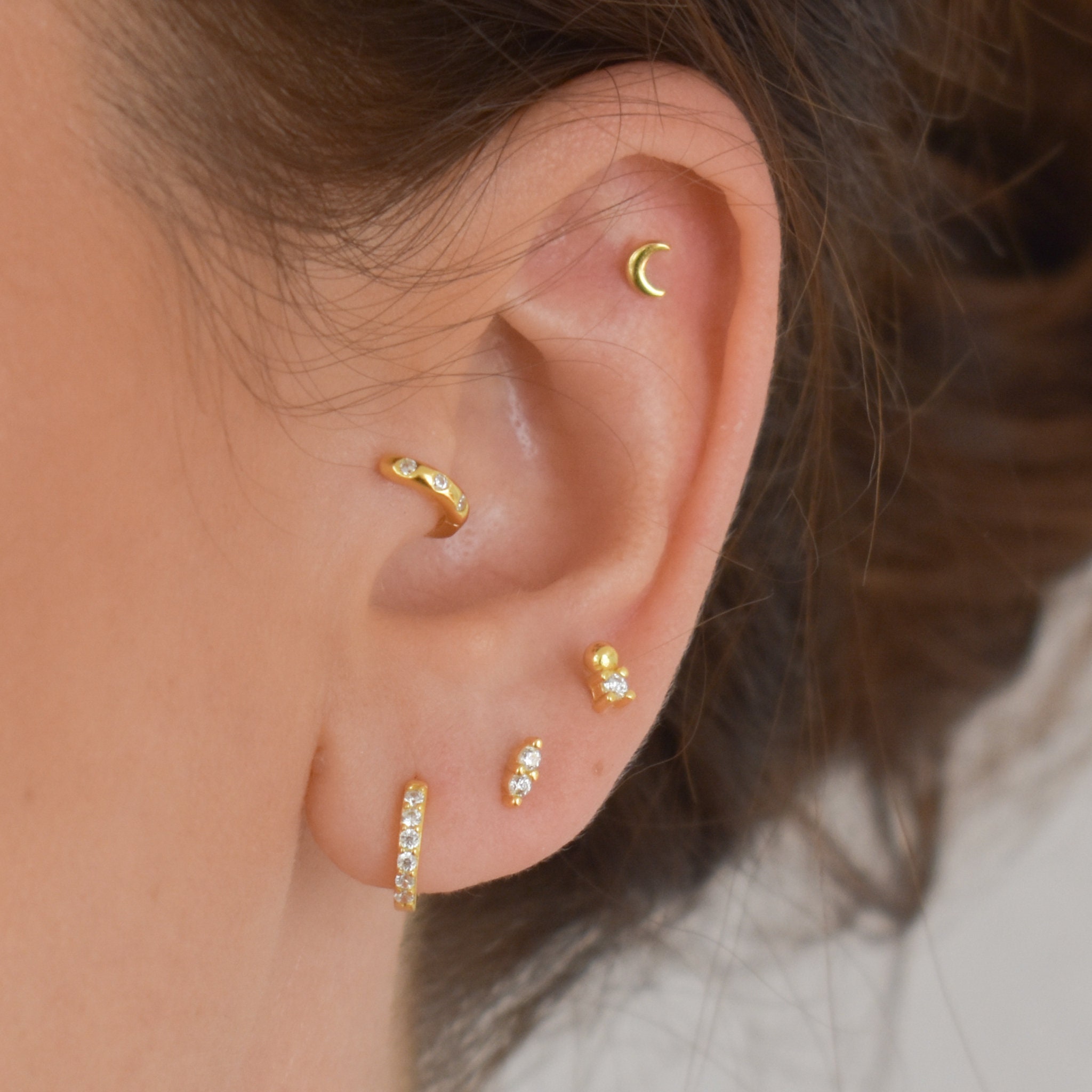 Tiny Moon Piercing Helix Moon Piercing Gold Conch Piercing - Etsy