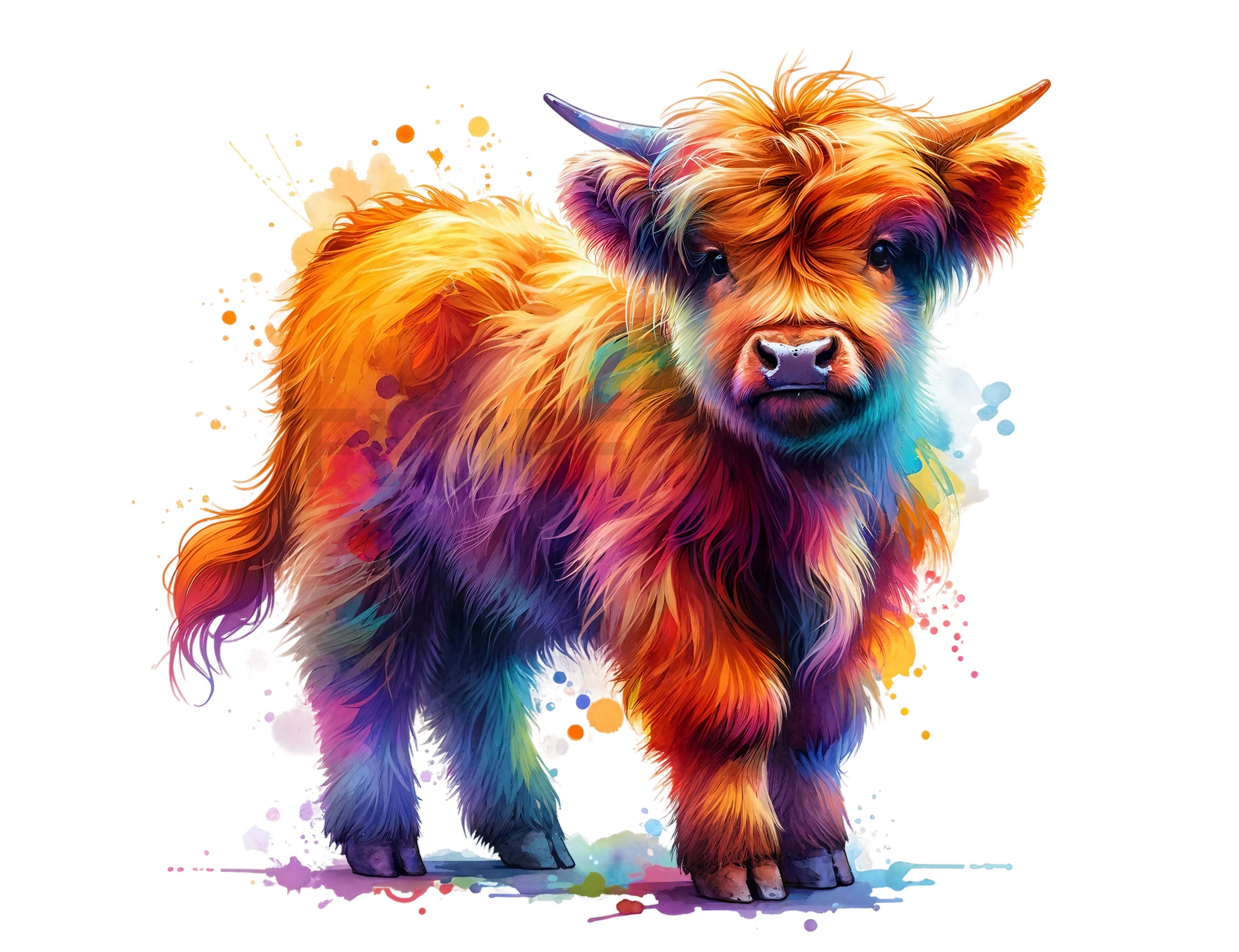 8 PNG Images Colorful Highland Cows Clipart Transparent Background - Etsy