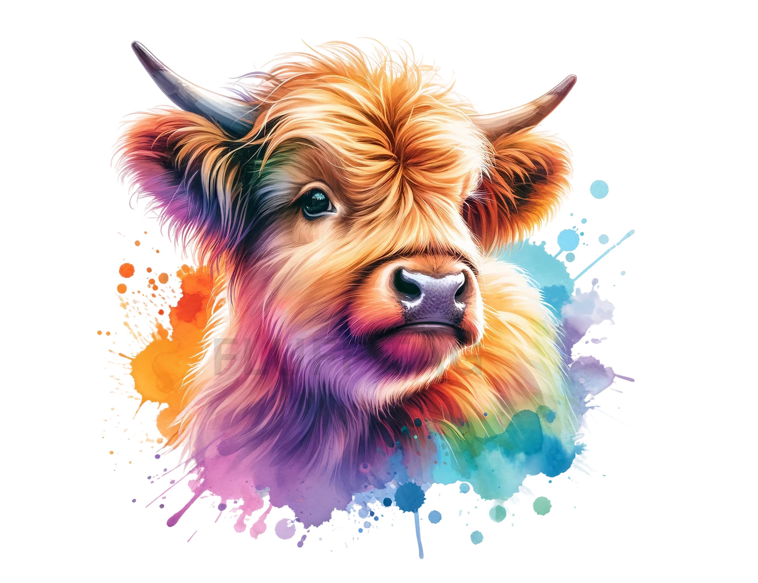8 PNG Images Colorful Highland Cows Clipart Transparent Background - Etsy