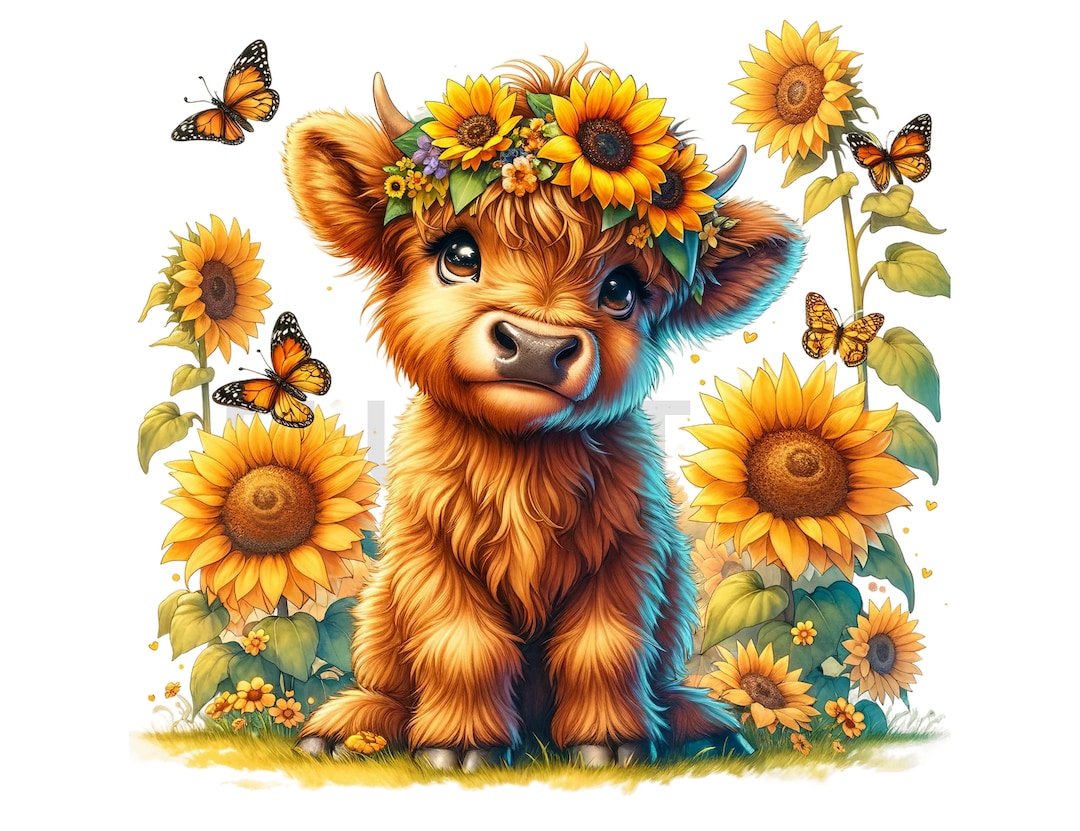 19 PNG Images Highland Cow Sunflowers Clipart Transparent Background ...