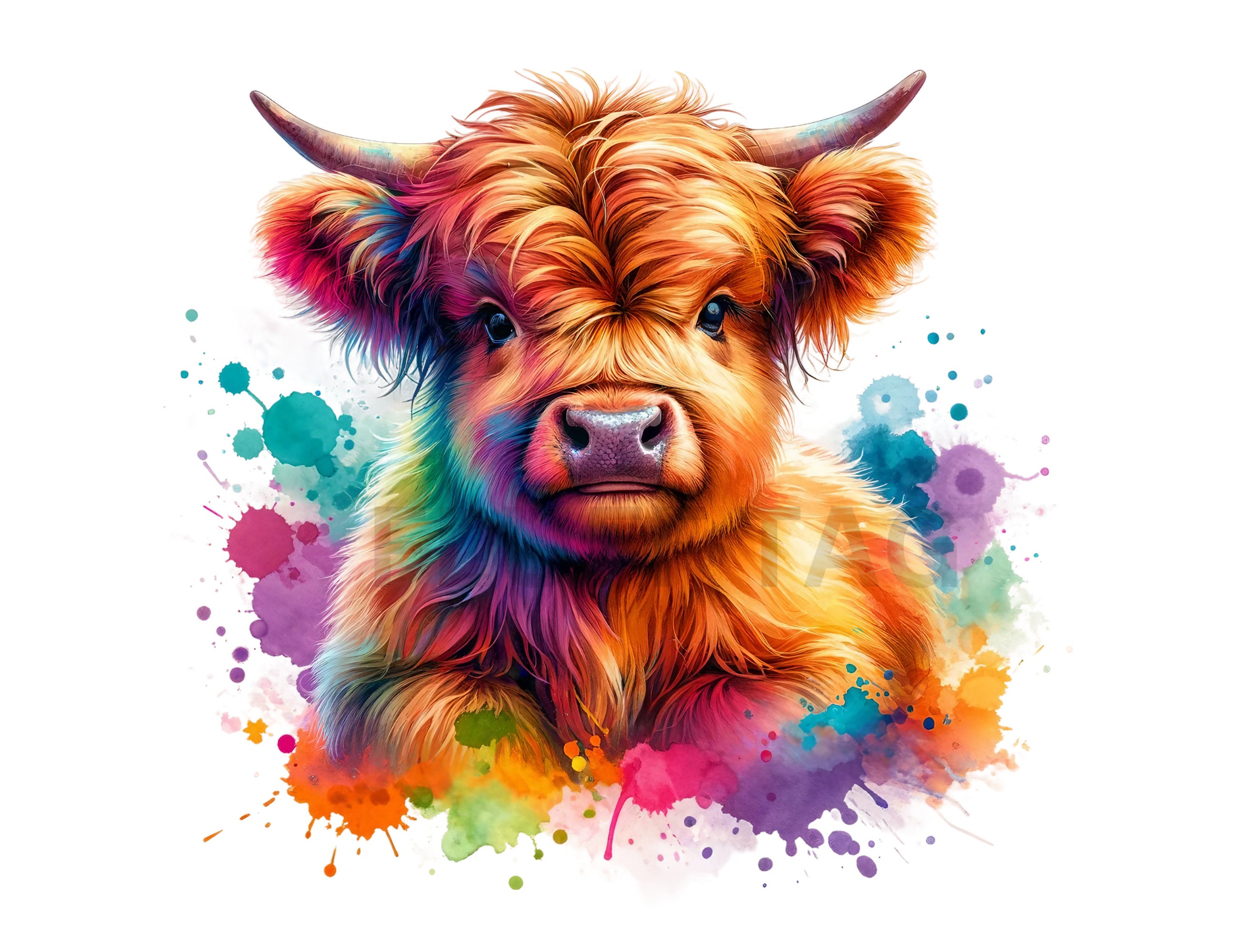 8 PNG Images Colorful Highland Cows Clipart Transparent Background - Etsy