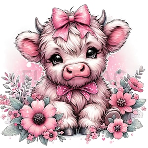 Pink Baby Highland Cows PNG 12 Images Clipart Commercial Use - Etsy