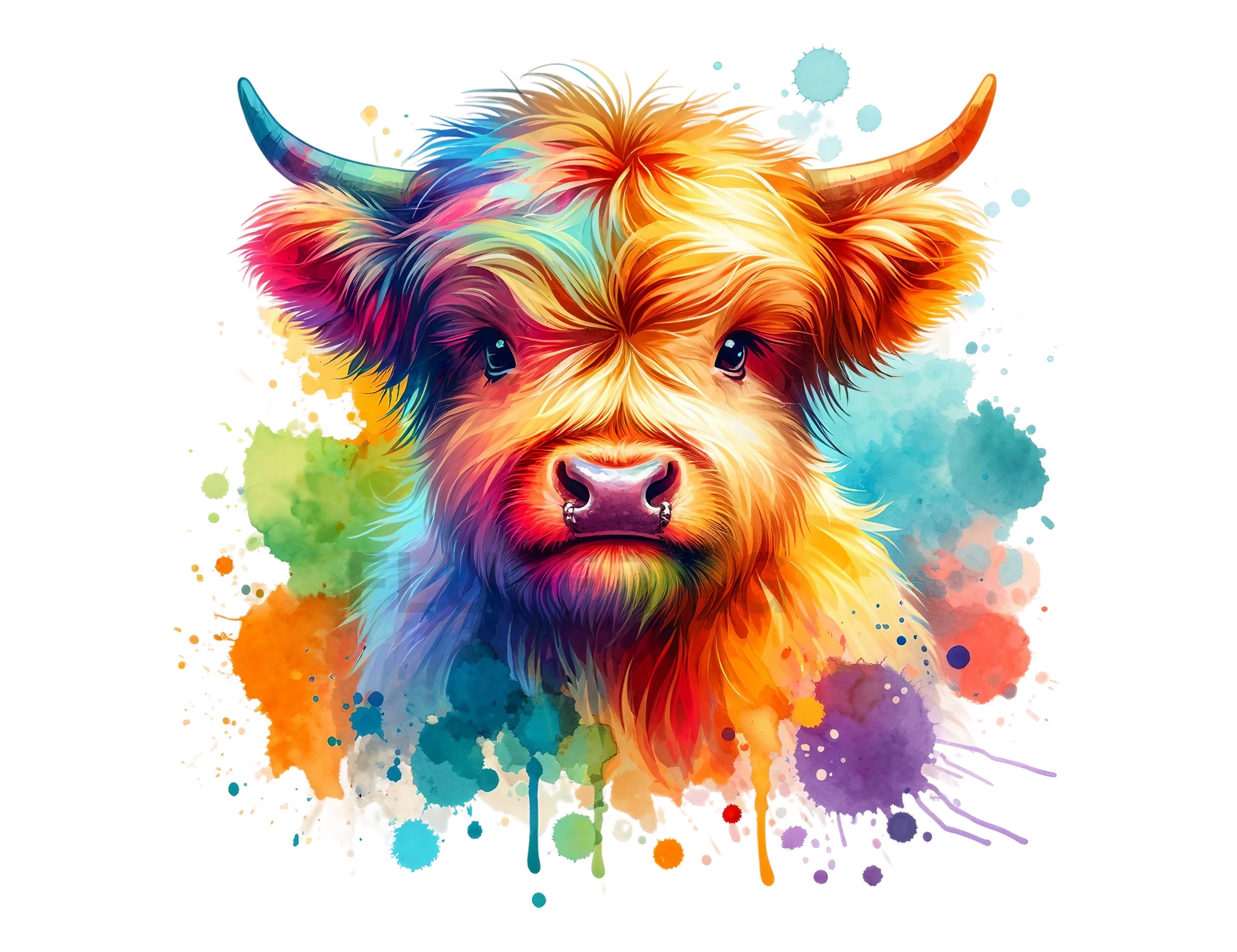 8 PNG Images Colorful Highland Cows Clipart Transparent Background - Etsy