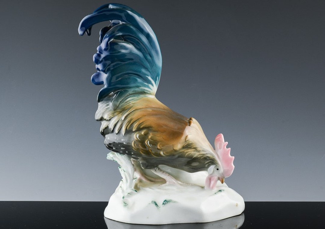 Handsome Large Antique Continental Porcelain Rooster Chicken Figure ...