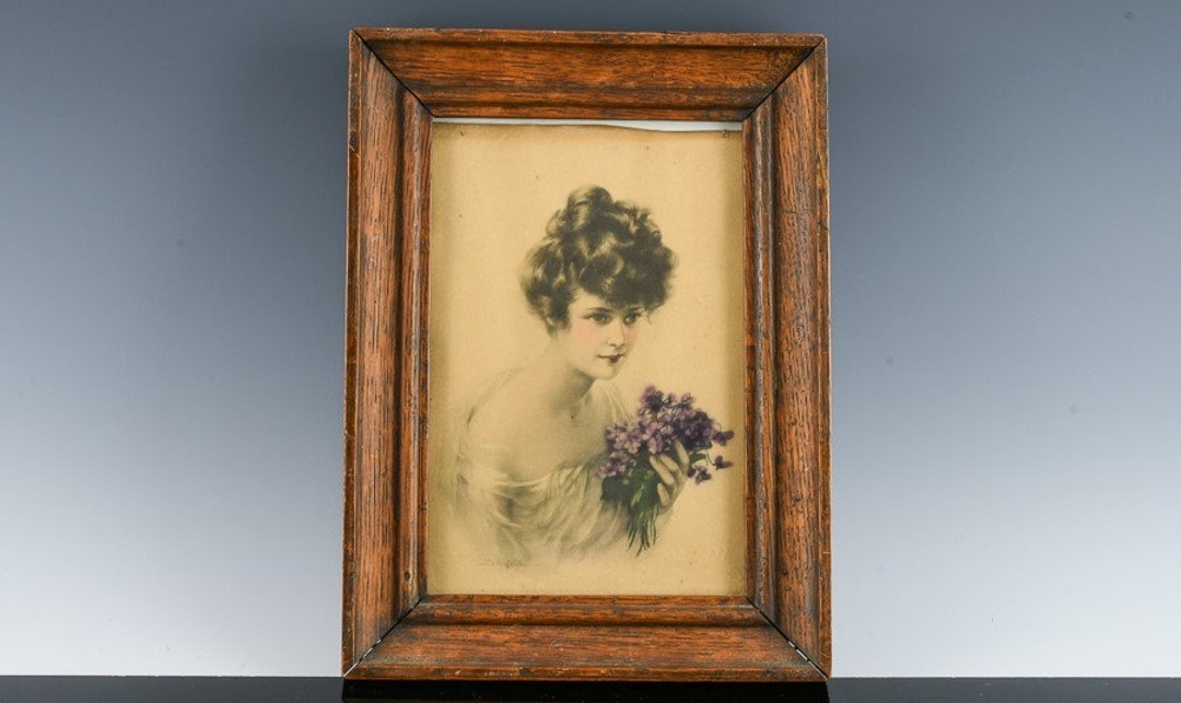 Wonderful C1910 Edwardian Print of Beautiful Young Maiden With Purple ...