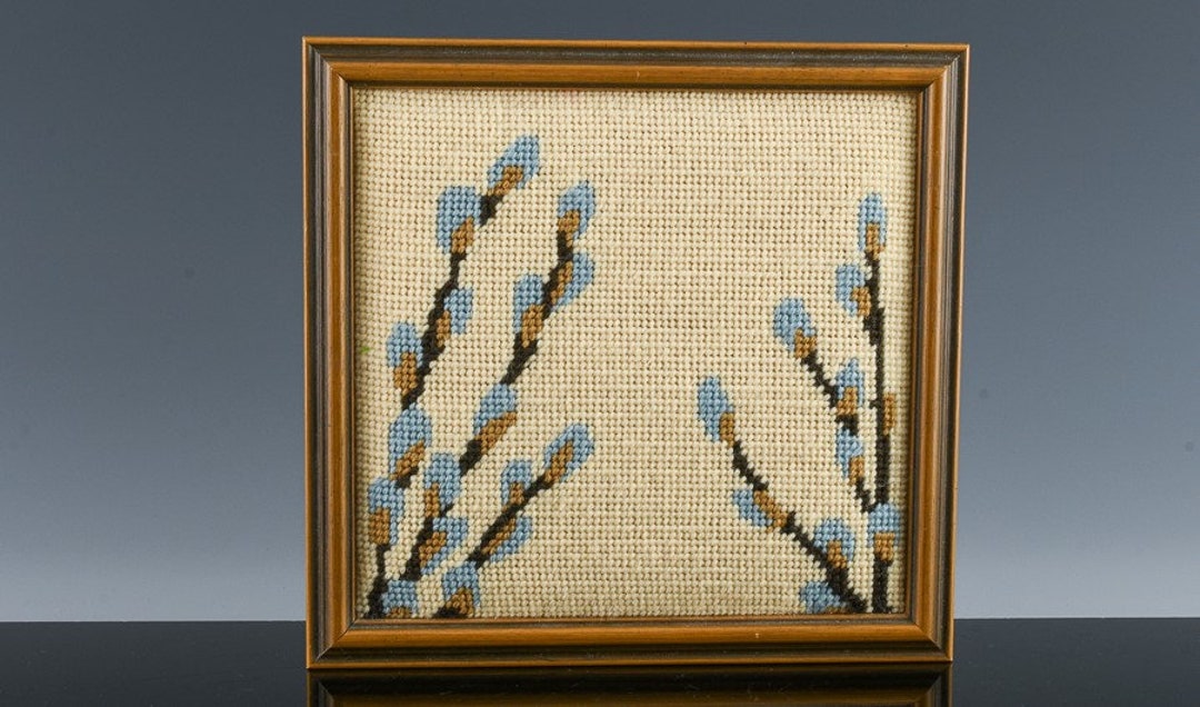 Great Mid Century Modern 1970's Cross Stitch Petit Point of Pussy ...