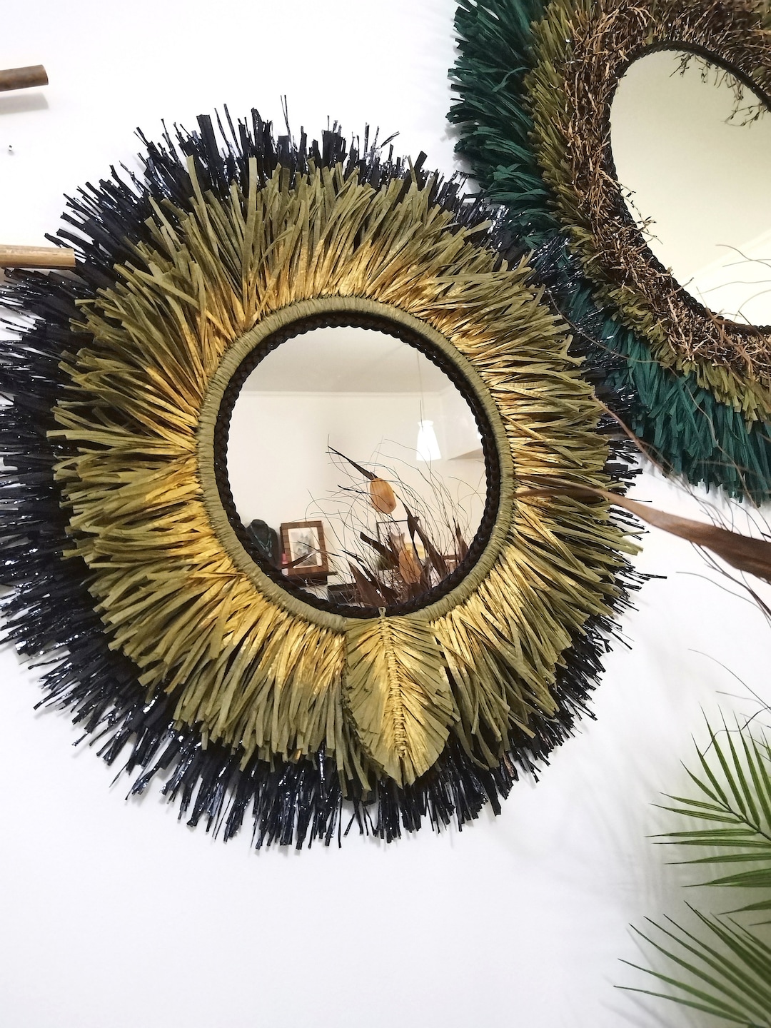 Raffia Mirror, Single Round Raffia Mirror, Boho Mirror, Wall Decoration ...