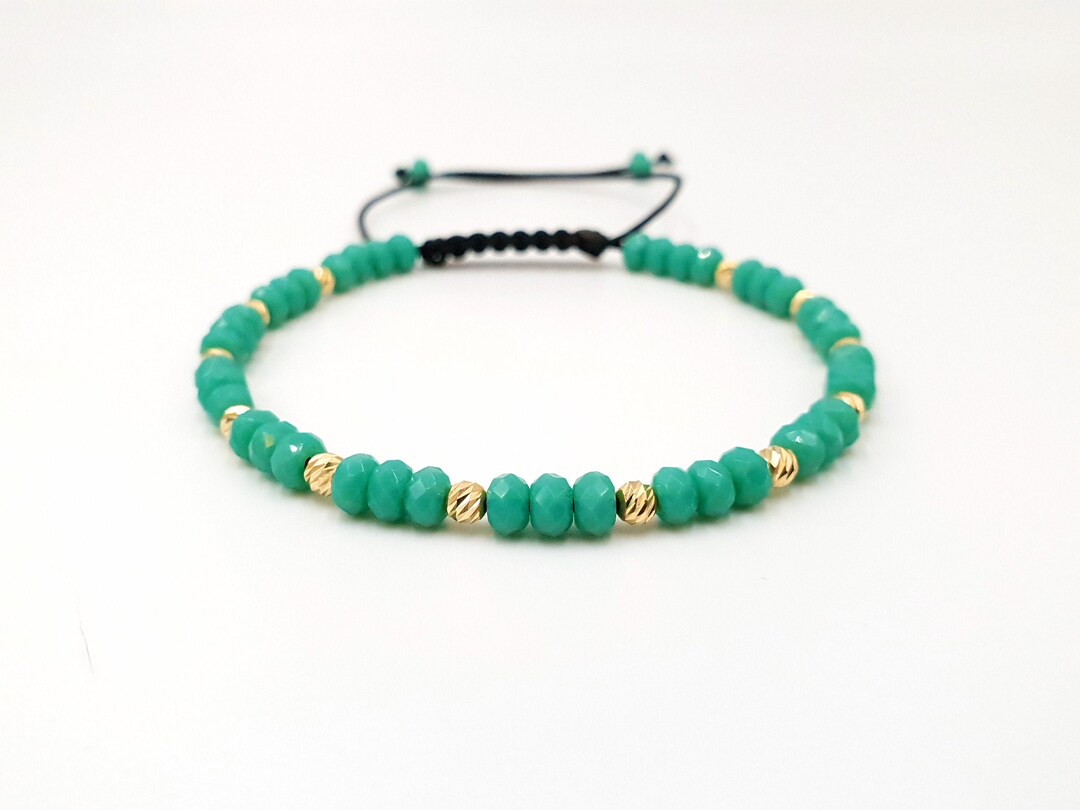 Green Jade Bracelet 14k Real Gold Beads & Semi-precious Stones ...