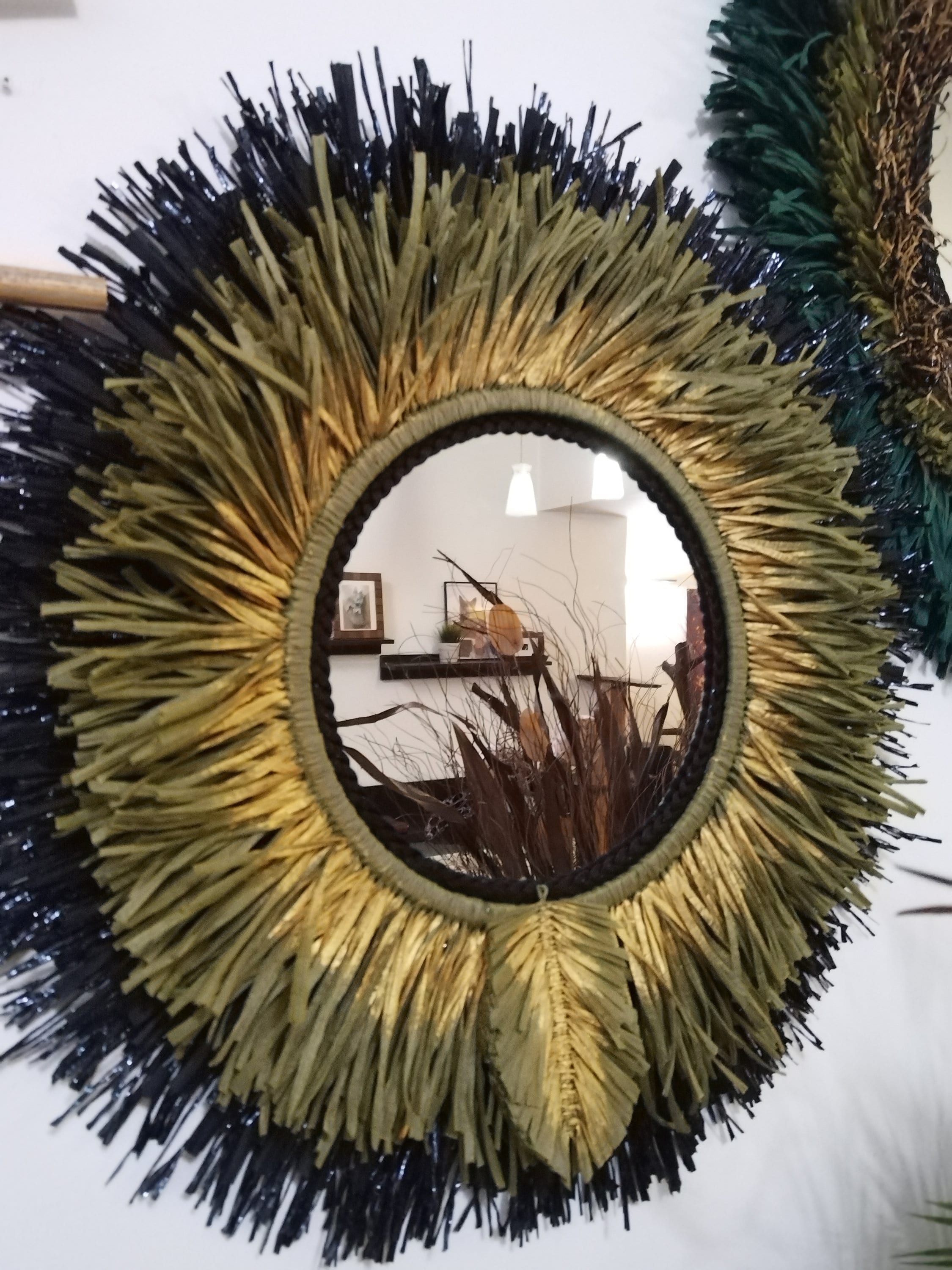 Raffia Mirror Single Round Raffia Mirror Boho Mirror Wall - Etsy