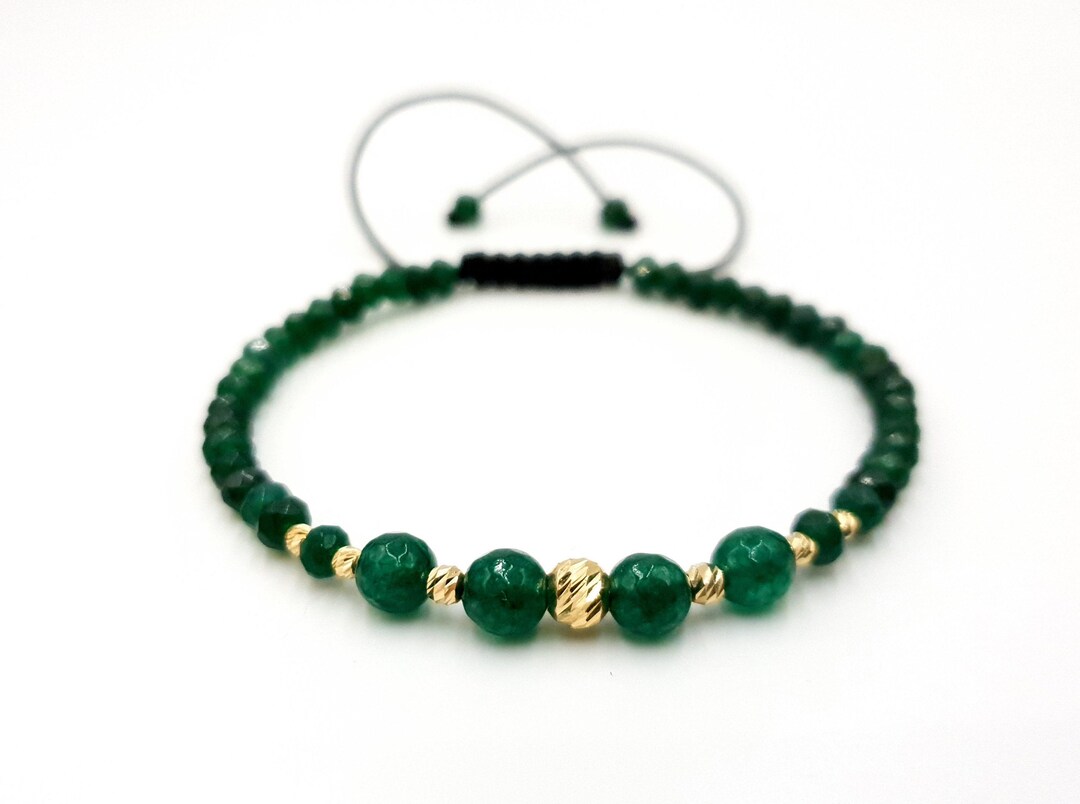Gold Bracelet, 14k Real Gold Beads Green Jade Stones, Custom Jewelry - Etsy