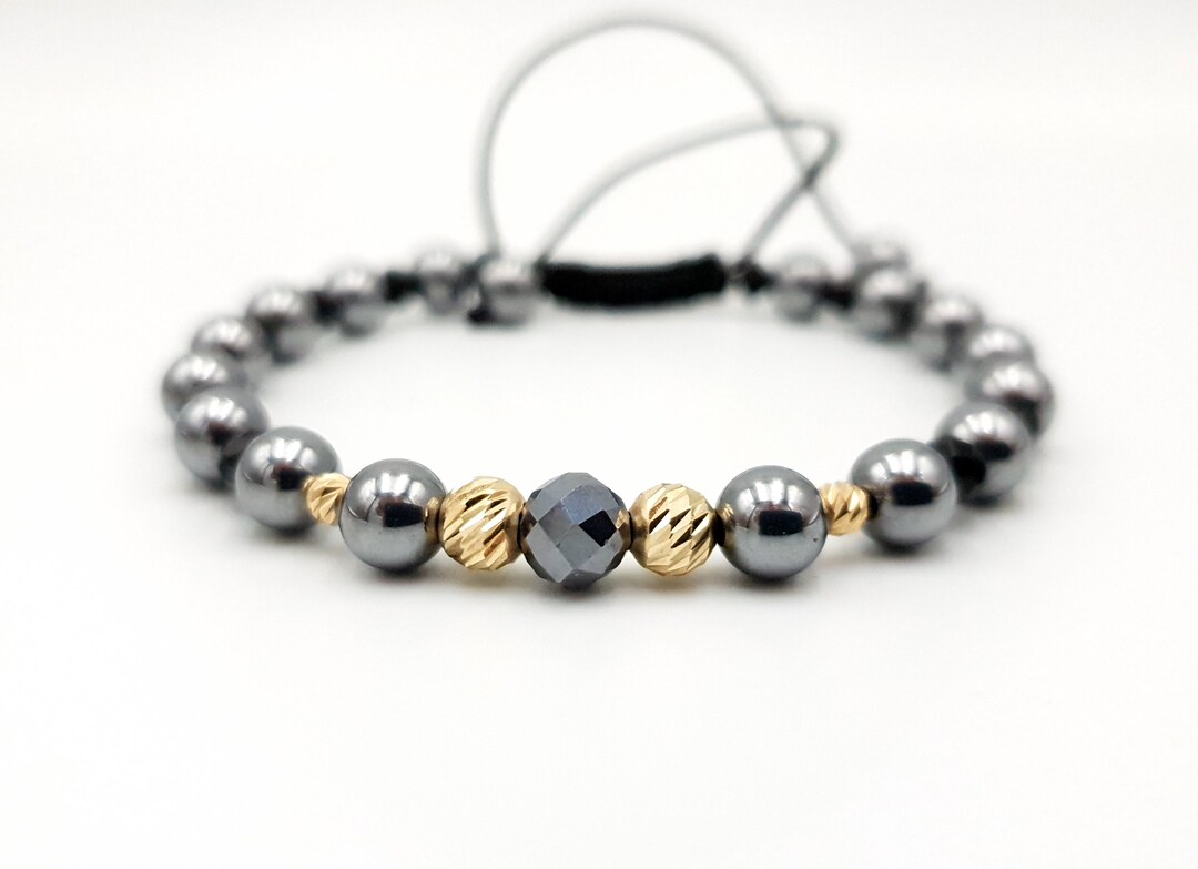 Gold Bracelet Terahertz Natural Stones, 14k Real Gold Beads , Custom ...