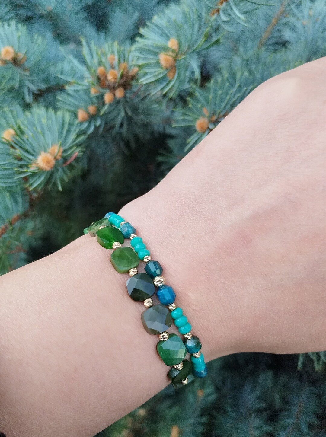14K Yellow Solid Gold Beads and Stones Jade Beads Bracelets/pure Gold ...