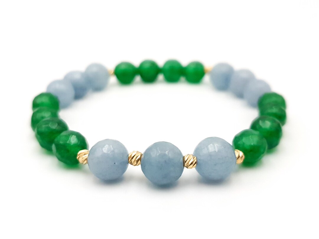 Gold Bracelet, 14k Real Gold Beads With Agate and Jade Stones ...