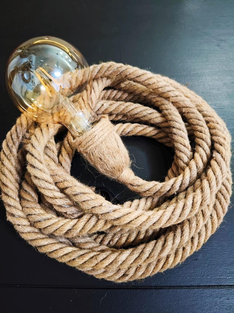 Warm Lighting ,rustic Ceiling or Floor Lamp – Hemp Rope With LED Bulb ...