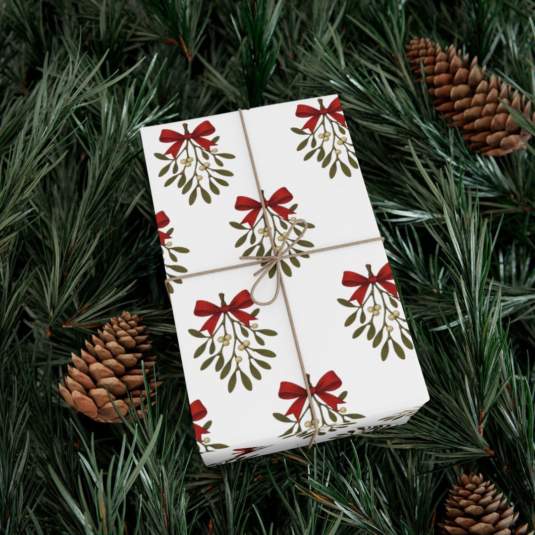 Mistletoe Gift Wrap Paper, Holiday Wrapping Paper, Christmas Gift Wrap ...