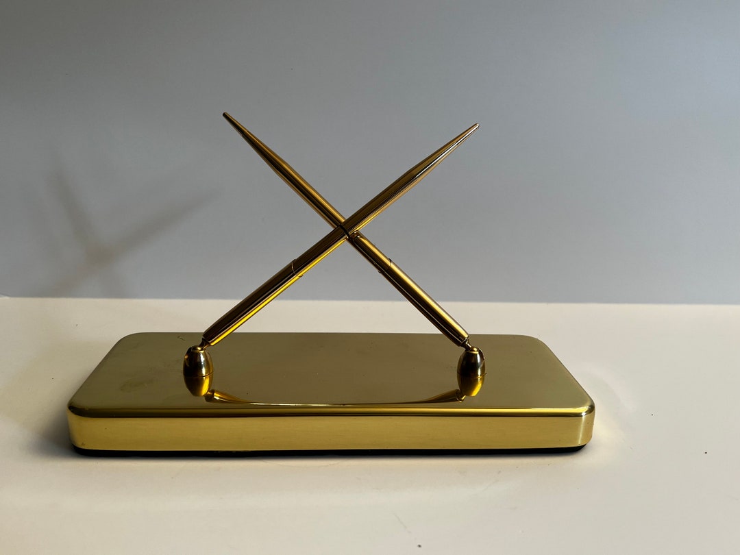 Vintage Knoll Extra 2 Pen Executive Desk Set Slim Style Bright Gold ...
