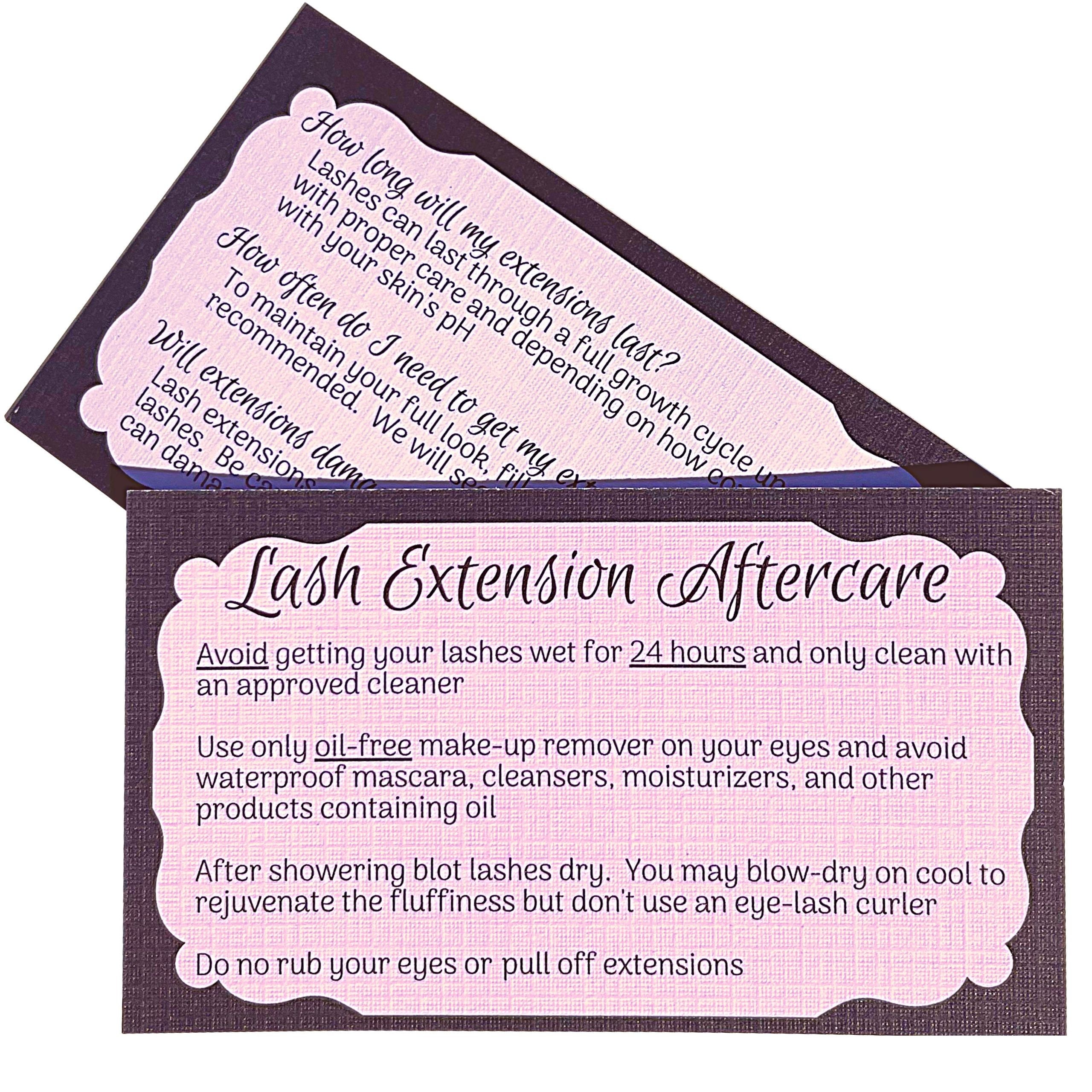 Lash Extension Aftercare Instructions Business Cards 100 Pack, 3.5 X 2 ...