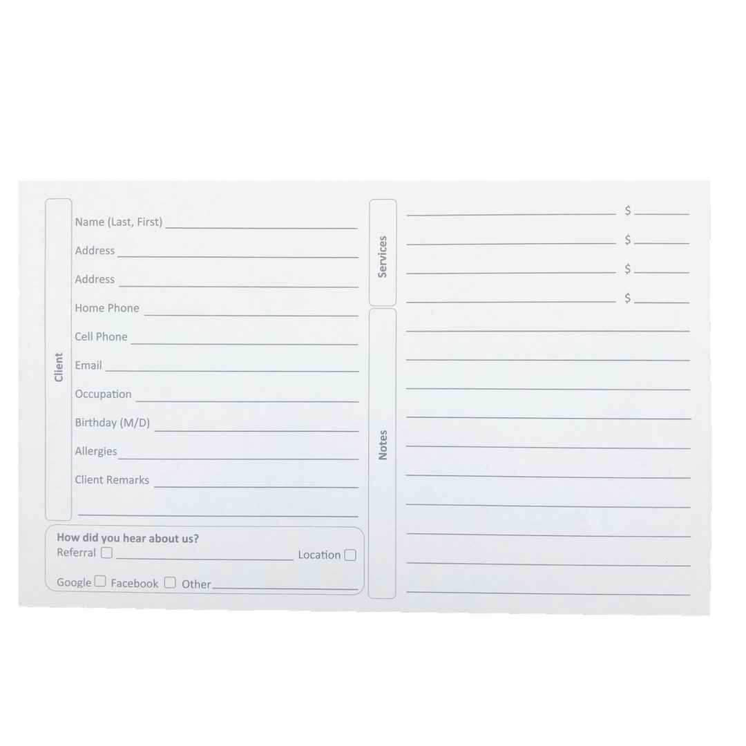 Stylist Salon Customer Information Cards (pack of 50, 5X8 Inch, Heavy ...