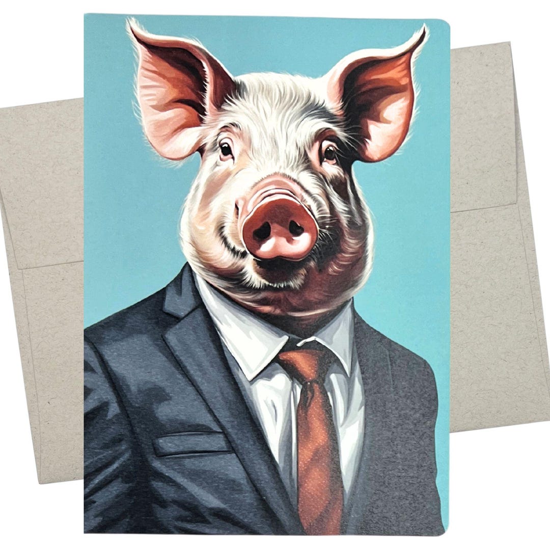 Pig Birthday Card, Pink Pig Wearing Suit Card (1 Premium Card, 5X7 Inch ...
