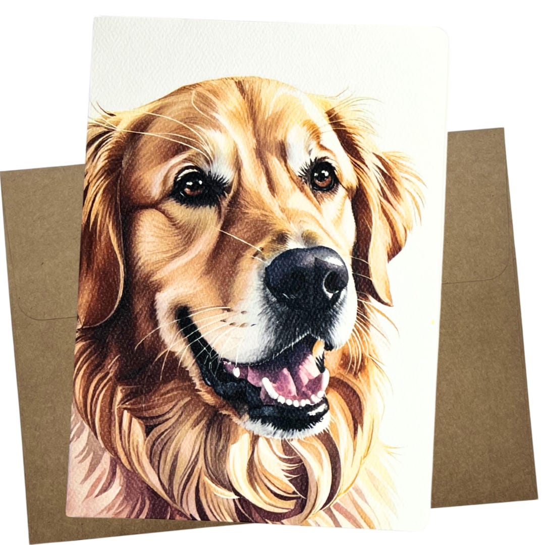 Premium Golden Retriever Greeting Card, Textured Felt Paper, Blank ...