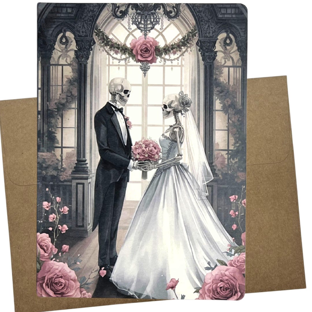 Gothic Wedding Card With Skeleton Design, 5x7 Inch, Romantic Message ...