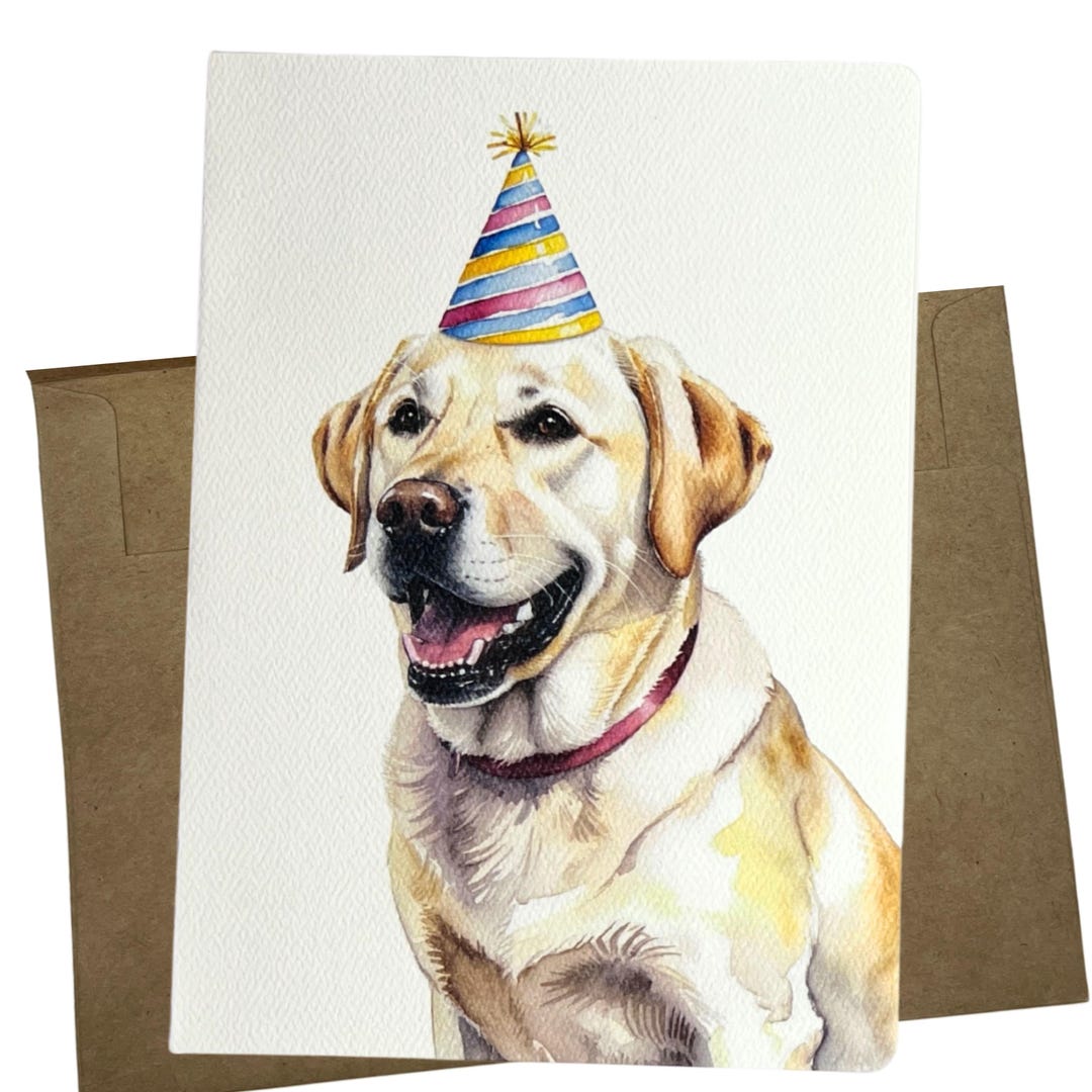 Yellow Lab Birthday Card, 5x7 Inch, Textured Felt Paper, Blank Inside ...
