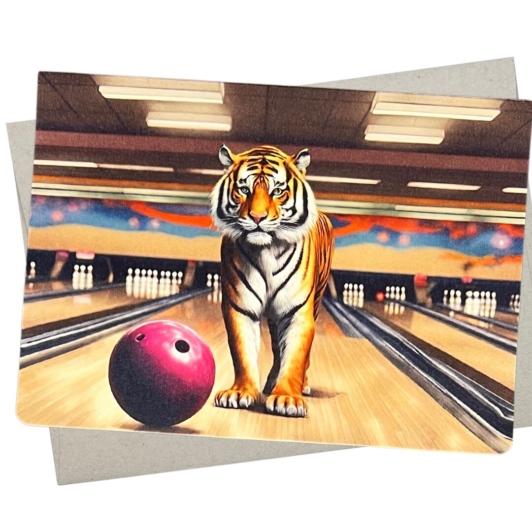 Tiger Bowling Card, Tiger Birthday Card (1 Premium Card, 5X7 Inch ...