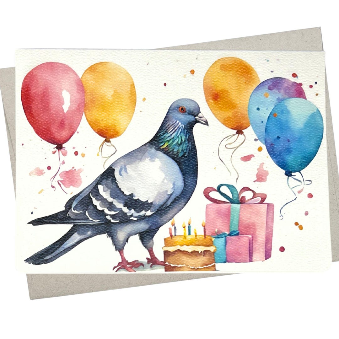 Pigeon Card, Pigeon Birthday Card (1 Premium Card, 5X7 Inch) Blank for ...