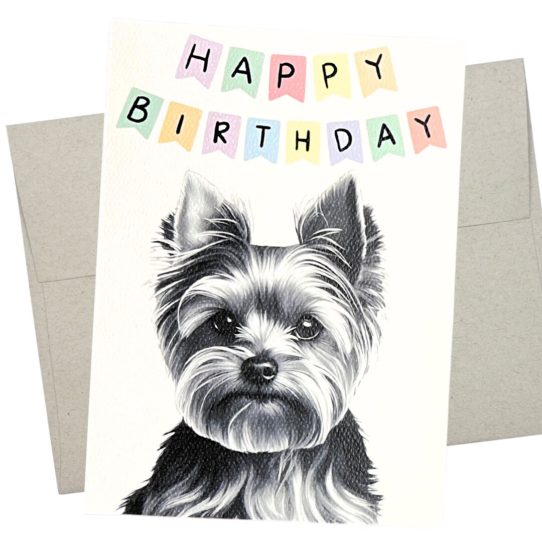 Yorkie Birthday Card, Dog Birthday Card (1 Premium Folded Card, Blank ...