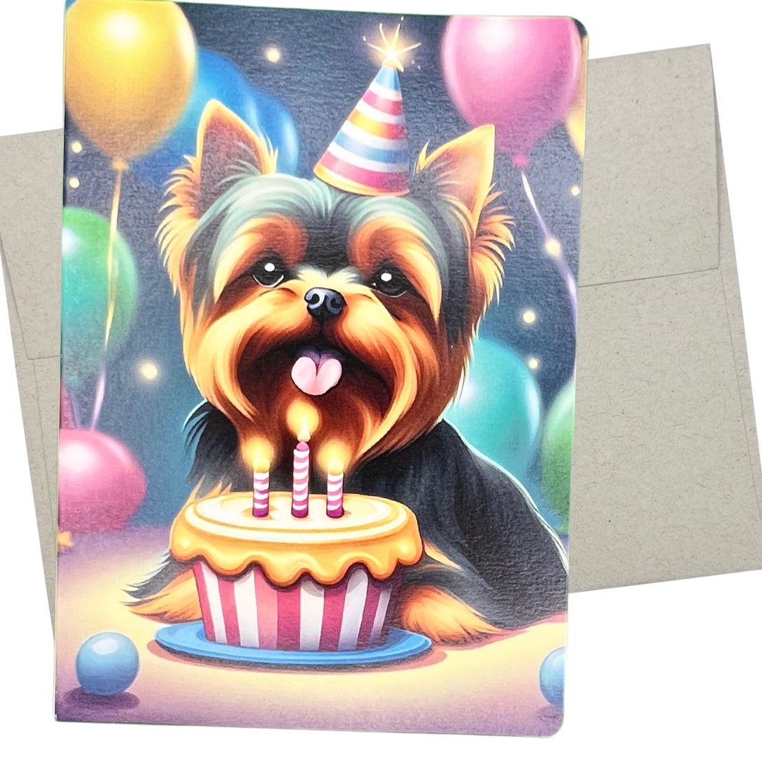 Yorkie Birthday Card, Yorkshire Terrier Happy Birthday Dog Card (1 ...