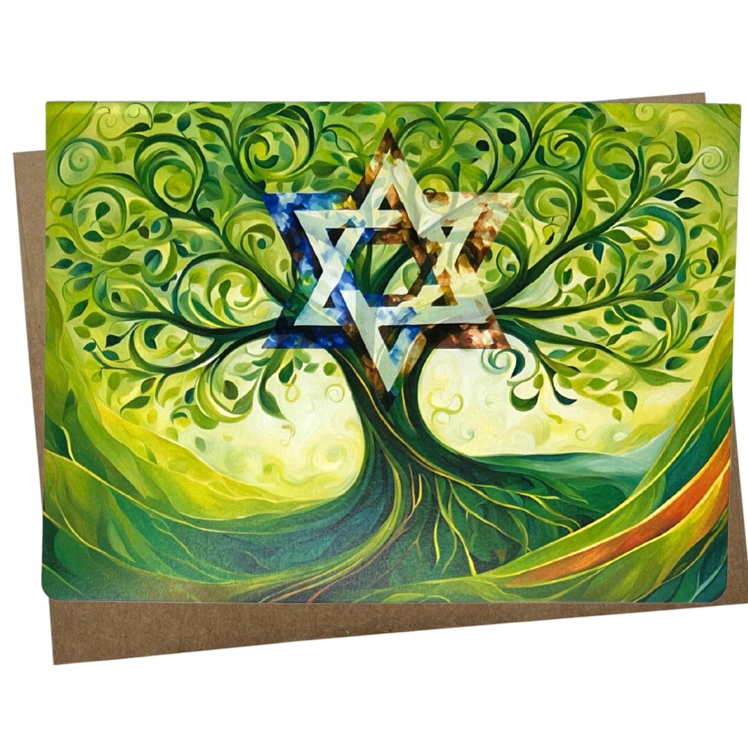 Jewish Wedding Card With Star of David Tree Design, 7x5 Inches, Premium ...