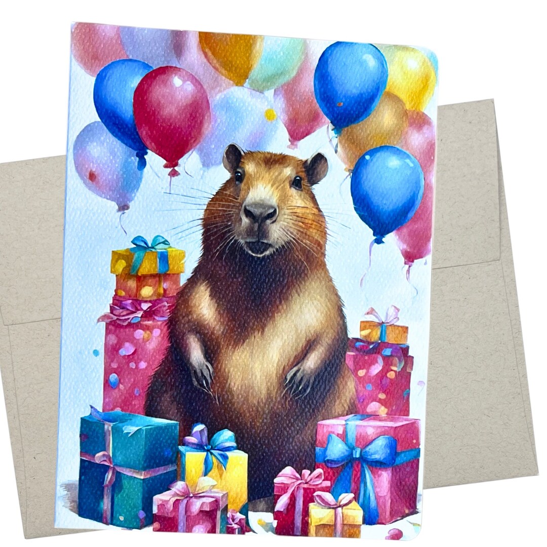 Capybara Birthday Card (1 Premium Folded Card, Blank Inside, 5X7 Inch ...