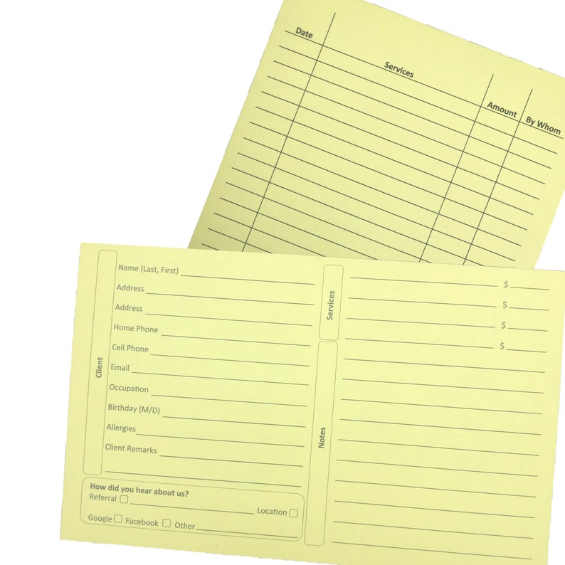 Stylist Customer Record Cards (100 per Pack in Pink, Yellow, and Gray ...