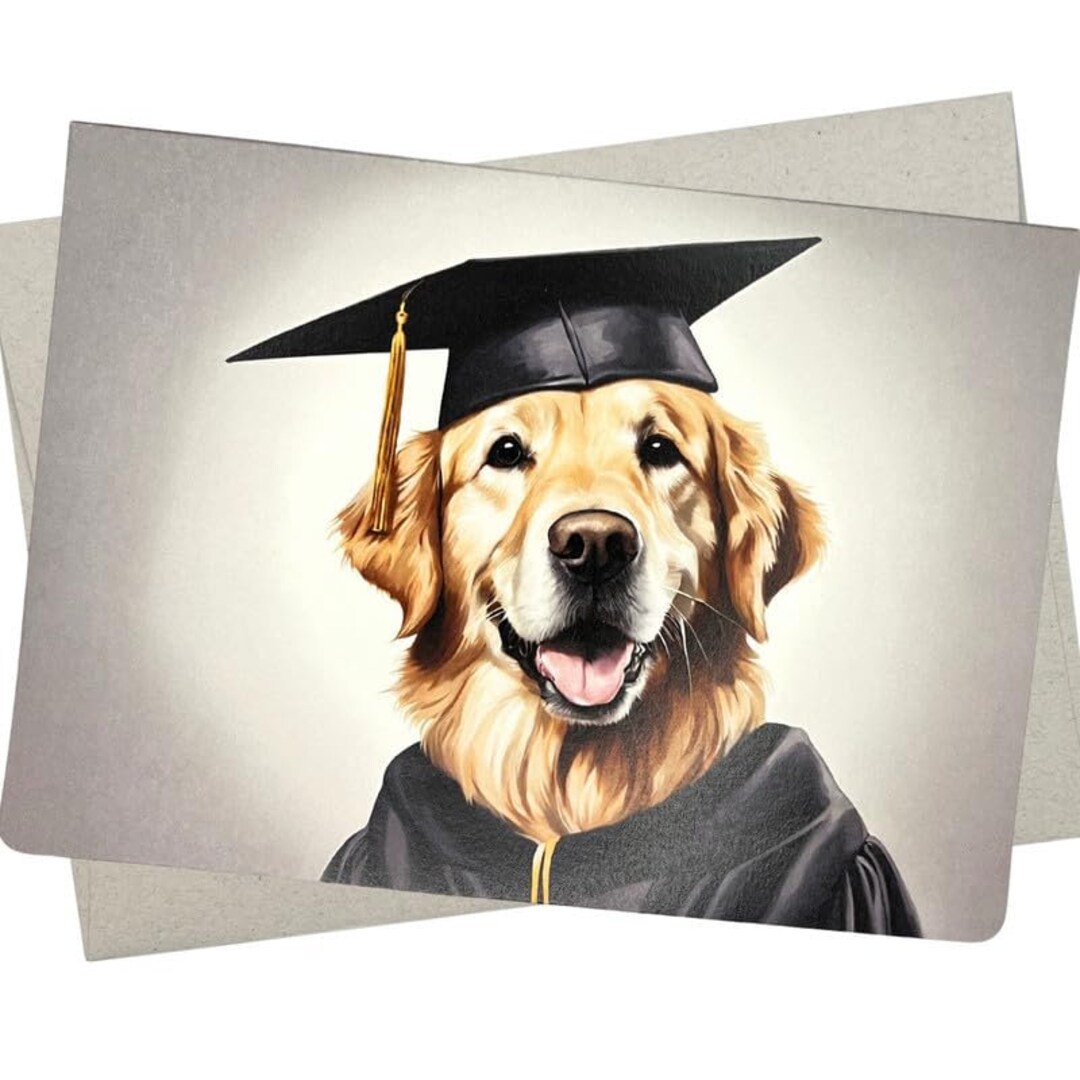 Dog Graduation Card, Golden Retriever College Graduation Note (1 ...