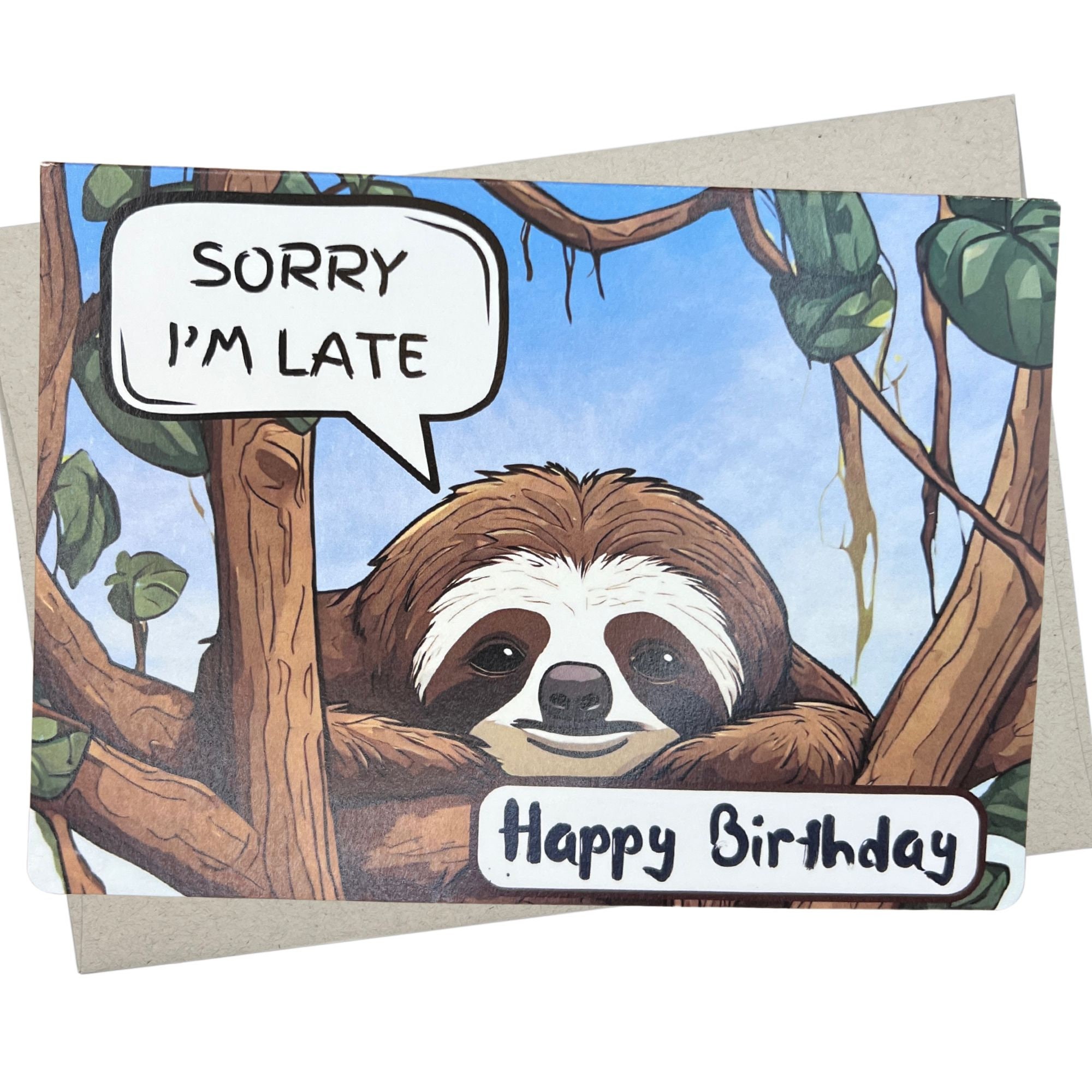 Sloth Belated Birthday Card 1 Premium Card, 5X7 Inches Funny and Cute ...