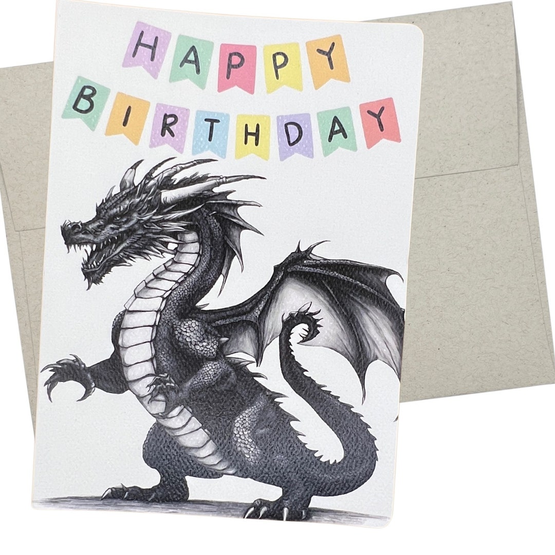 Dragon Birthday Card, Dragon Happy Birthday Card 1 Premium Quality ...