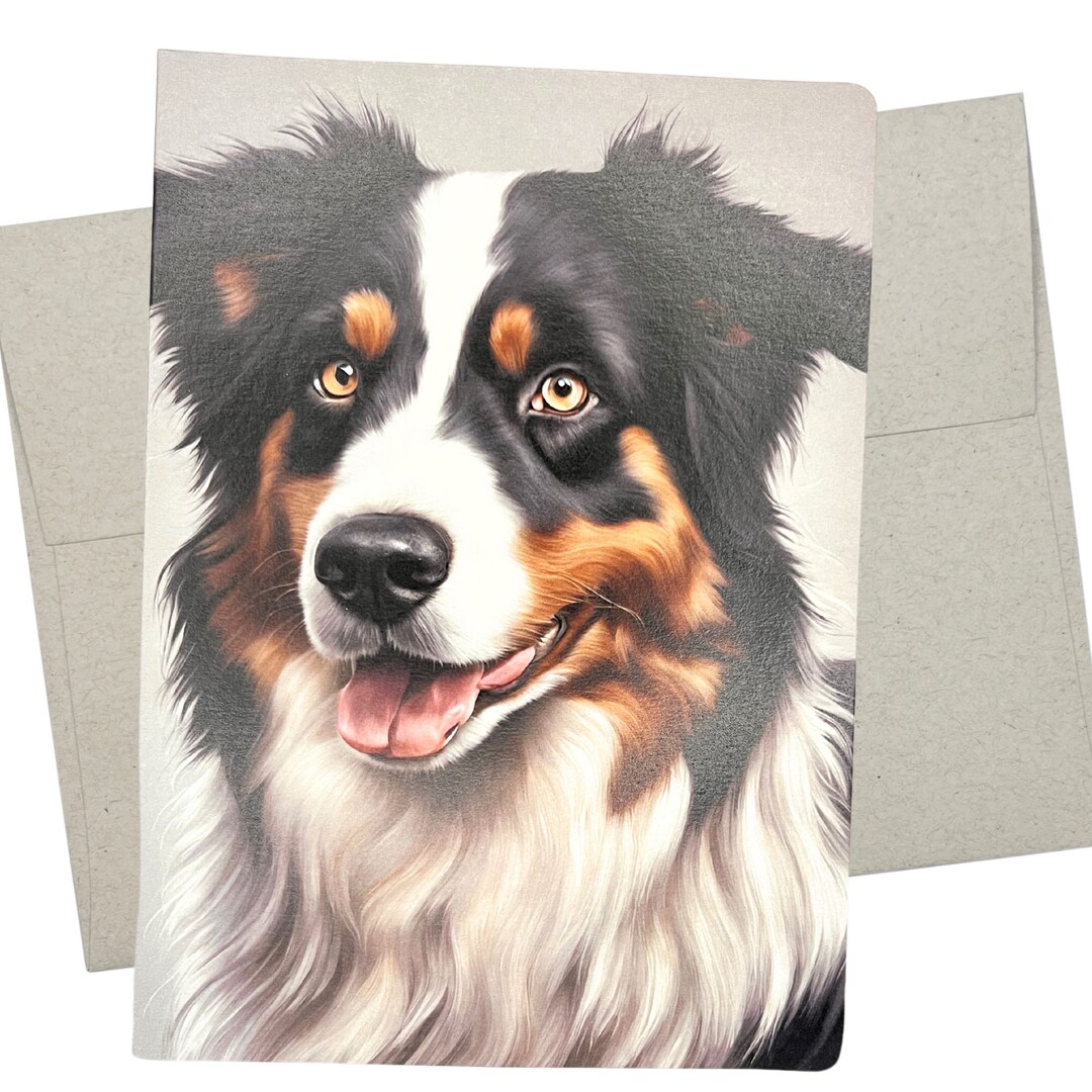 Australian Shepherd Card (1 Premium Card, 5X7 Inches) Dog Card Blank ...