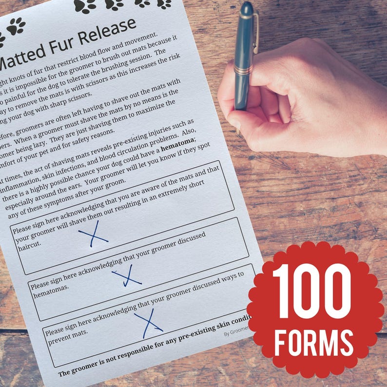 Dog Grooming Matted Fur Release Forms (pad of 100, 5.5 X 8.5 Inches ...